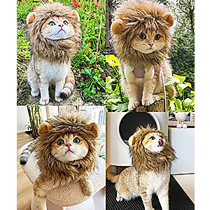 RosyLife Lion Mane Wig for Cat Costume Pet Adjustable Washable Comfortable Fancy Lion Hair Cat Clothes Dress for Halloween Christmas Easter Festival Party Activity (Brown)