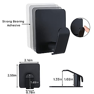 Taozun Adhesive Hooks - Black Towel Hooks 4 Packs Coat Robe Hooks Stainless Steel Wall Hooks Rustproof and Oil Proof for Kitchen Bathroom