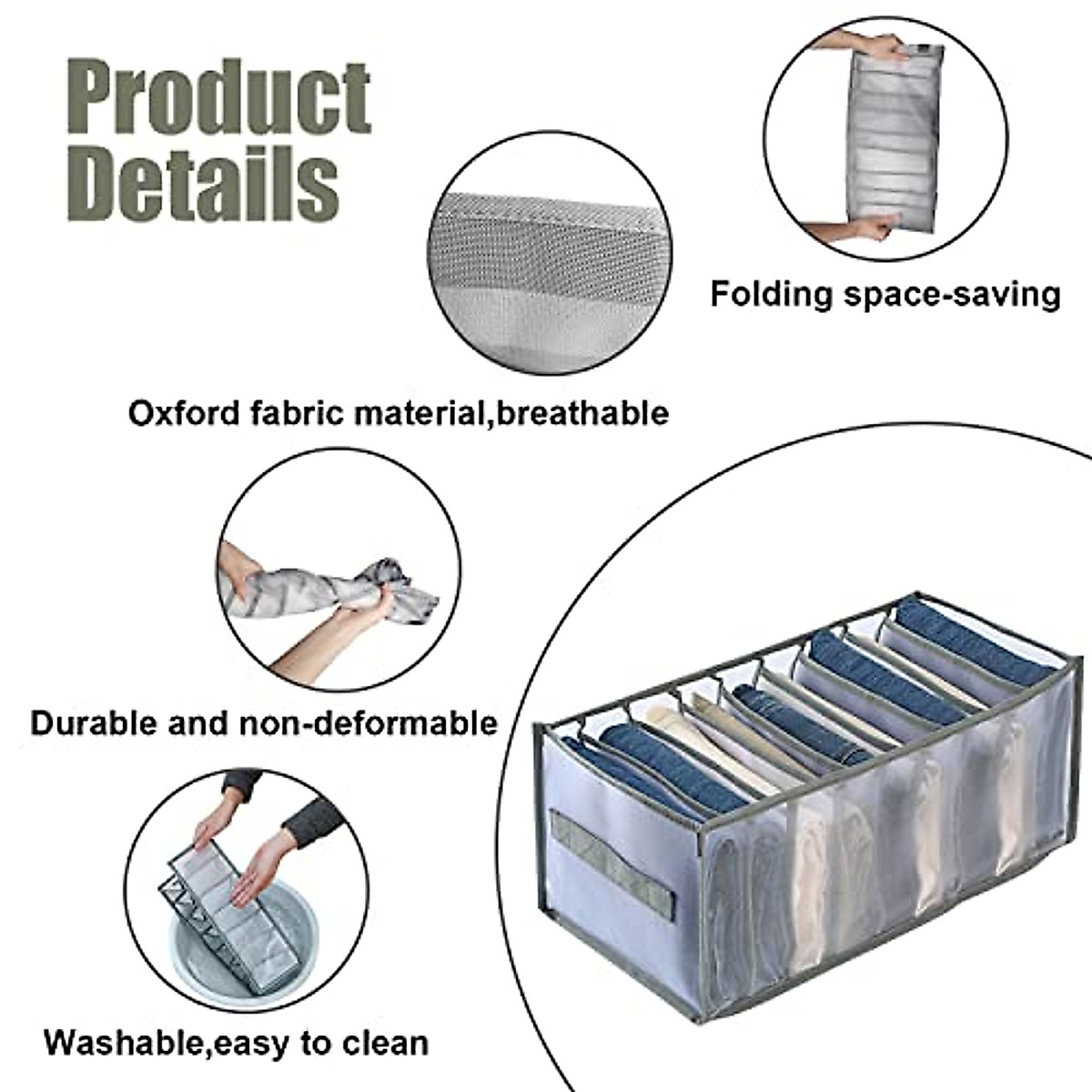 9 Grids Drawer Storage for Clothing, 2 Pack Extra Large Wardrobe Clothes Organizers，Sturdy, Durable Washable Foldable Closet for Dresser, T-Shirt, Jeans, Pants, Thin Sweaters, Bedroom, Laundry