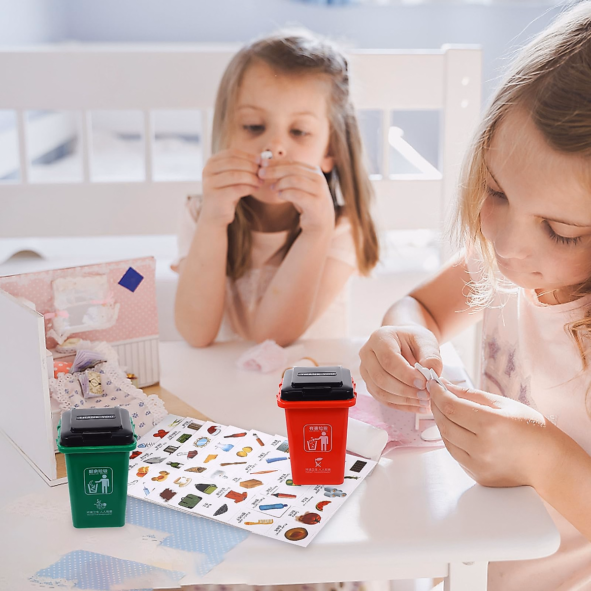 Kisangel Kids Sports Toys Mini Garbage Trash Bin Pen Holder Unique Tiny Size Recycle Can Set Desktop Pencil Cup Red Green Blue Gray- 1 Pack Toodler Toys