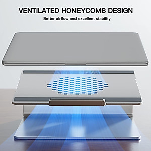 LORYERGO Laptop Stand, Aluminum Laptop Riser for Desk, Ergonomic Computer Stand for Laptop, Laptop Stand for Desk Compatible with Most 10-17" Laptops, Silver