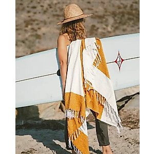 Sundream Supply Mexican Blanket - Thick Authentic Handwoven Beach Blanket, Perfect Outdoor Serape Throw for Picnics Yoga & Camping, Soft Home Decor Falsa Throw, Modern Baja Blanket (Gold & Cream)