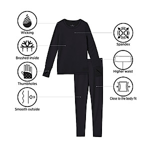 Cuddl Duds Girls Fleece-Lined Thermal Underwear 2-Piece Set - Kids Long Sleeve Top and Leggings Long Johns - UV Protection 50+ Peacoat Navy - Medium