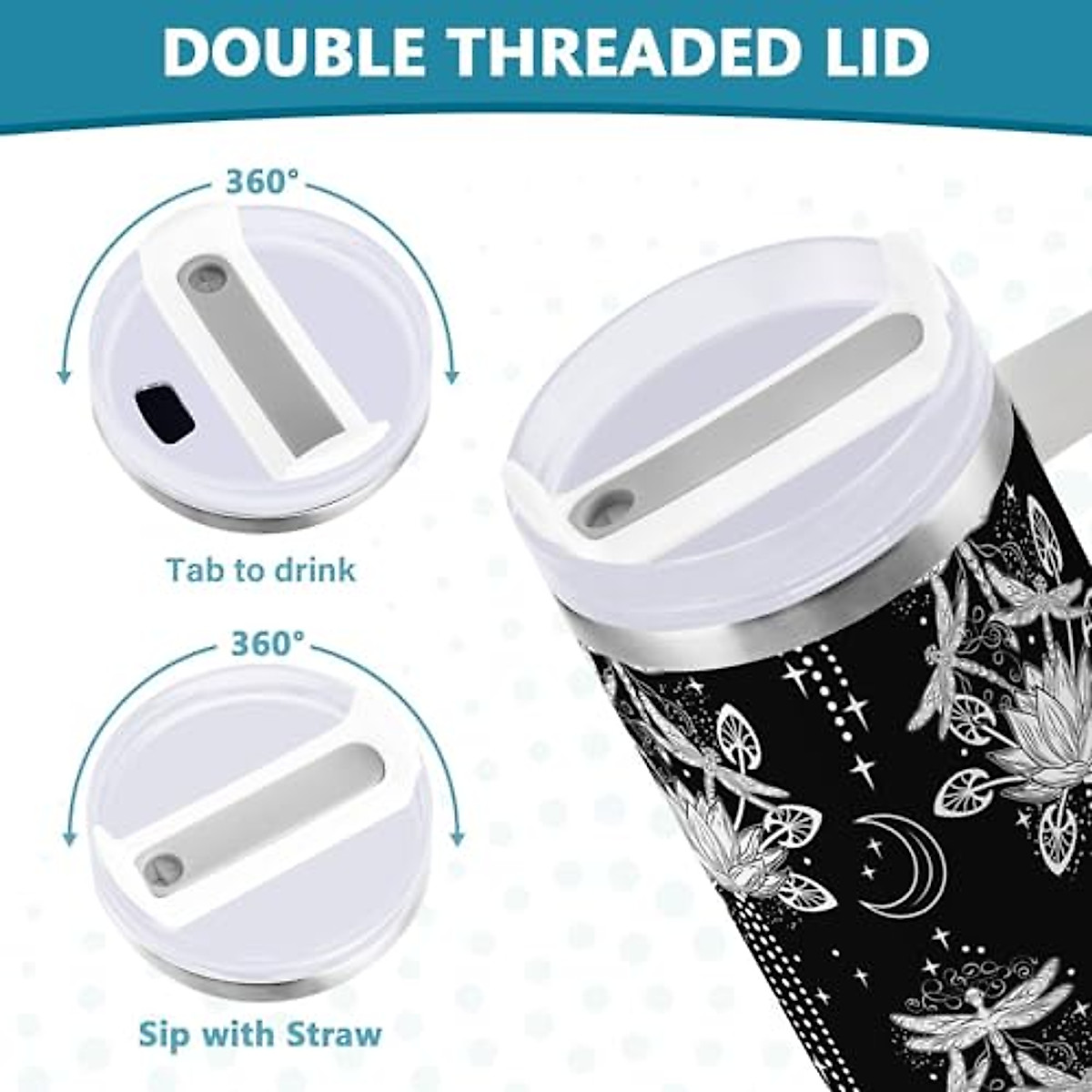 Emelivor Dragonflies Black 30 oz Tumbler with Lid and Straw Insulated Tumblers with Handle Leak Proof Coffee Tumbler Mug Large Water Bottles for Women Men Sports Gym
