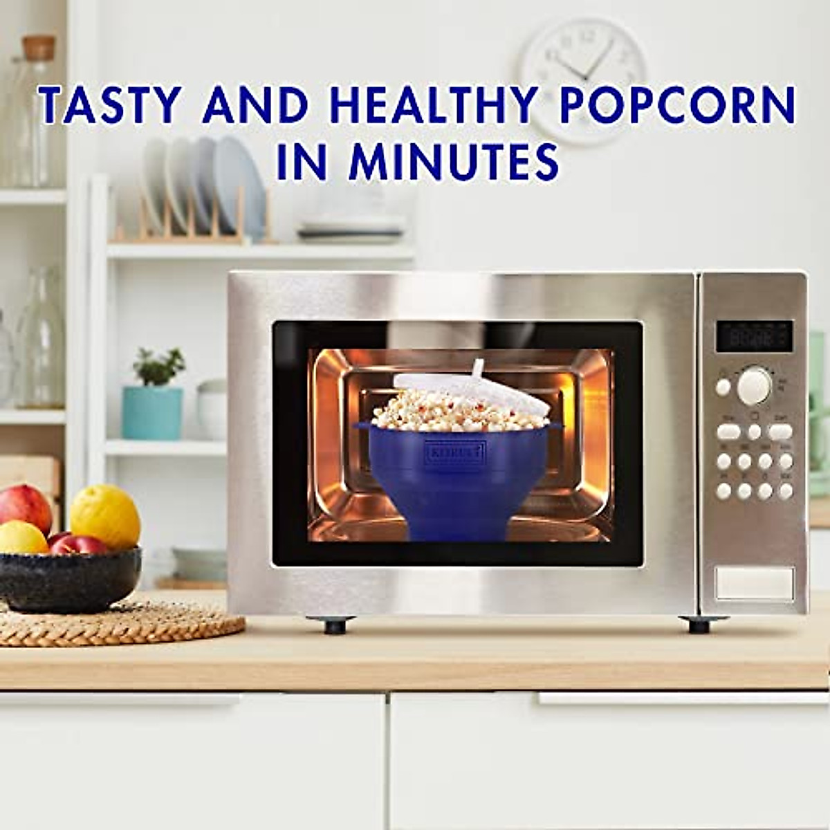 The Original Korcci Microwaveable Silicone Popcorn Popper, BPA Free Microwave Popcorn Popper, Collapsible Microwave Popcorn Maker Bowl, Dishwasher Safe - Blue
