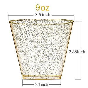 WDF 200pcs 9OZ Gold Cups,Disposable Gold Glitter Plastic Cups - Premium Wedding Cups Party Cups Christmas