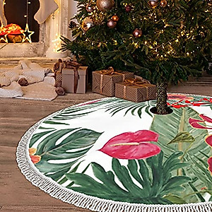 Christmas Tree Skirt 30" - Summer Hawaiian Printed Tree Skirt with Tassel Xmas Tree Decoration for Christmas Holiday