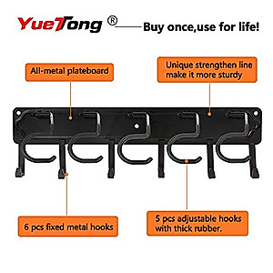 YueTong All Metal Garden Tool Organizer,Adjustable Garage Wall Organizers and Storage,Heavy Duty Wall Mount Holder with Hooks for Broom,Rake,Mop,Shovel.(3 Pack)