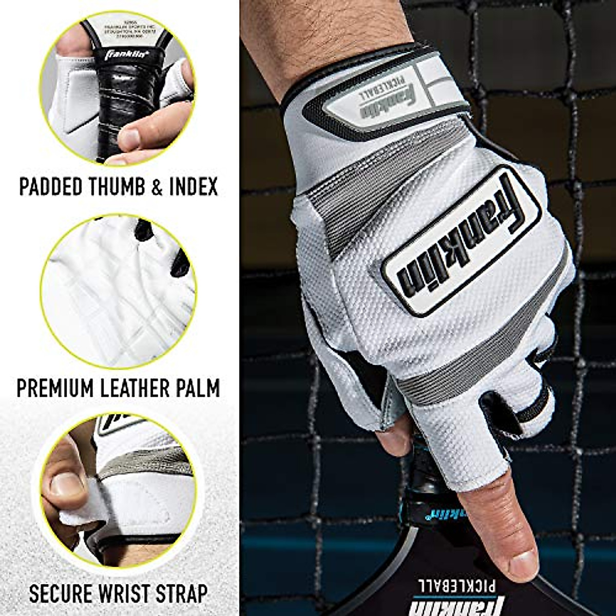 Franklin Sports Pickleball Gloves - Men's + Women's Adult Size Pickleball Gloves - Right Hand Glove for Pickleball + Racquetball - Pickleball Gear + Accessories - Righty - White - Adult Large