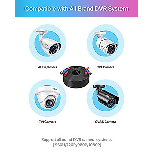 ZOSI 4 Pack 150ft (45 Meters) All-in-One Video Power Cable, BNC Extension Surveillance Camera Cables for Video Security DVR Camera Systems (Included 4X BNC Connectors and 4X RCA Adapters)-Black Color