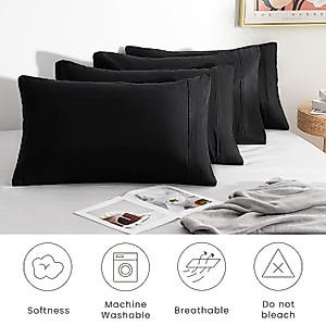 Pillowcases Queen Black Set of 4 Envelope Closure End Easy Fit for All Season Warm Soft and Breathable Material Machine Washable