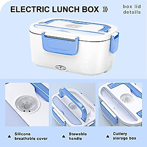 Nifogo Electric Lunch Box Portable 3 In 1 Food Warmer for Car Food Heater 12V 24V 110V 3 in1 Portable Microwave for Car and Home with Detachable 304 Stainless Steel Container and Spoon