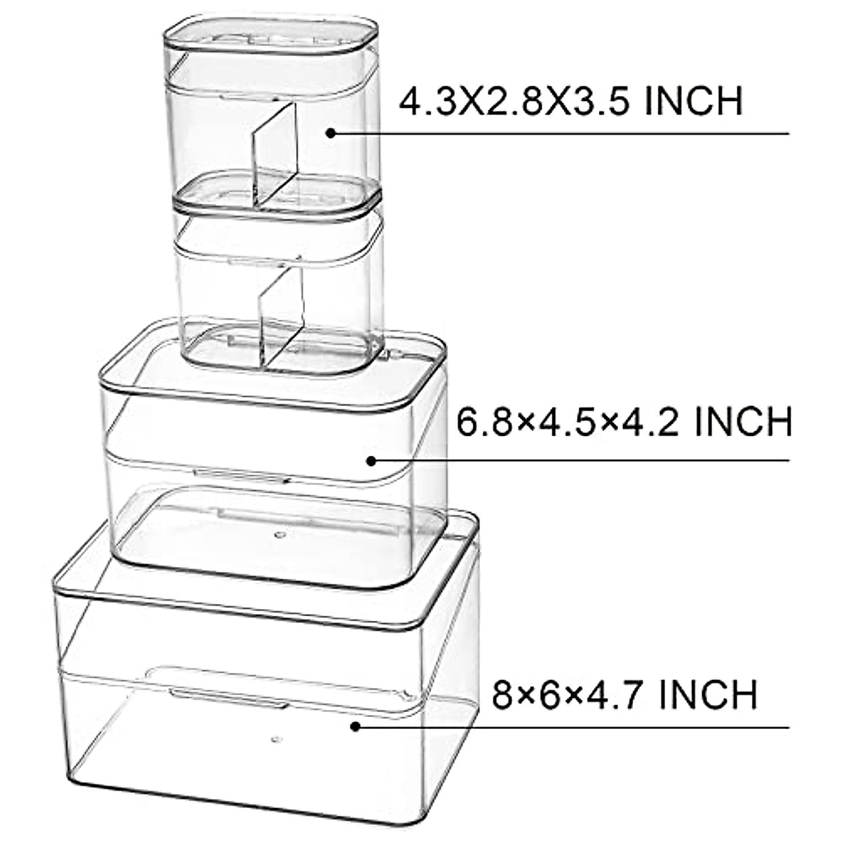 Coloch Set of 4 Makeup Storage Box with Hinged Lids, Clear Bathroom Cosmetics Organizer DustProof Cotton Swab Holder Q-Tips Dispenser, Plastic Counter Vanity Decor for Cotton Balls, Lipsticks