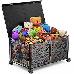 DGD Toy Box Storage, Foldable Metal Toy Boxes, Toy Box Chest with Lid, Toy Box for Boys Girls 73L Toy Storage Organizer with Wheels, for Nursery Room, Playroom, Closet Toy Boxes 1pack
