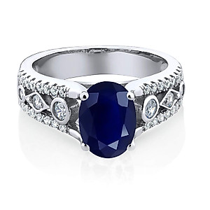 Gem Stone King 925 Sterling Silver Blue Sapphire Engagement Ring For Women (2.35 Cttw, Oval 8X6MM, Gemstone Birthstone, Available In Size 5,6,7,8,9)