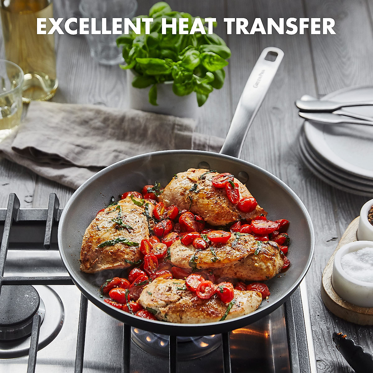 GreenPan Chatham Hard Anodized Healthy Ceramic Nonstick 8" and 10" Frying Pan Skillet Set, Gray & Chatham Hard Anodized Healthy Ceramic Nonstick, 5QT Saute Pan Jumbo Cooker, Gray