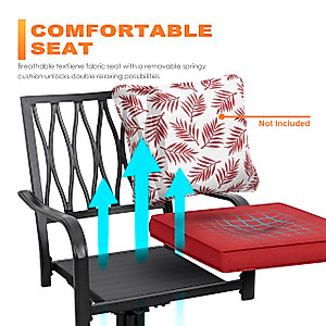 NUU GARDEN 5 Piece Outdoor Dining Set, Outdoor Furniture Set for Square Iron Umbrella Dining Table and 4 Cushioned Swivel Chairs, Black and Red Cushion