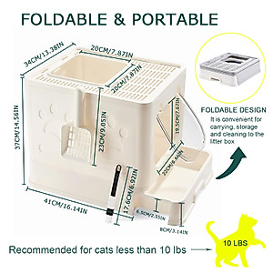 Pawsayes Cat Litter Box with Lid, Covered Top Entry Kitten Litter Pan for Small and Medium Cats, Anti-Splashing Kitty Potty with Slide-Out Litter Tray