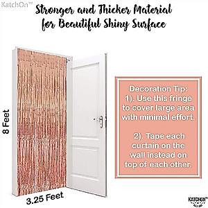 KatchOn, Laser Stripe Rose Gold Fringe Curtain - XtraLarge 3.2 x8 Feet, Pack of 1 | Rose Gold Backdrop Curtain for Bachelorette Party Decorations | Rose Gold Streamers for Rose Gold Party Decorations