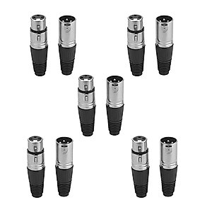 Eightnoo 5 Male + 5 Female 3 Pin XLR Solder Type Microphone Line Plug Connector Mic Audio Socket (Pack of 10)