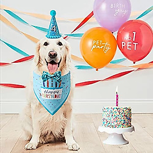 Dog Birthday Hat Bandana - Dog Birthday Party Supplies Birthday Dog Hat with Numbers Dog Bandana and Blingbling Dog Bow Set for Small Medium Dogs Pets (Blue)