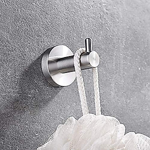 Hoooh Bathroom Towel Hook, Brushed Stainless Steel Coat/Robe Clothes Hook for Bath Kitchen Garage Wall Mounted (2 Pack), B100C-BN-P2