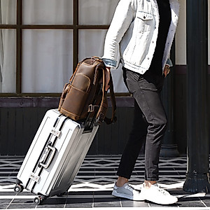 Polare Vintage Full Grain Leather 15.6 Inch Laptop Backpack For Men Camping Travel Daypack Rucksack Dark Brown