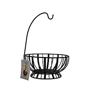 Gourmet Basics by Mikasa Band and Stripe Metal Fruit Basket with Banana Hook, Antique Black