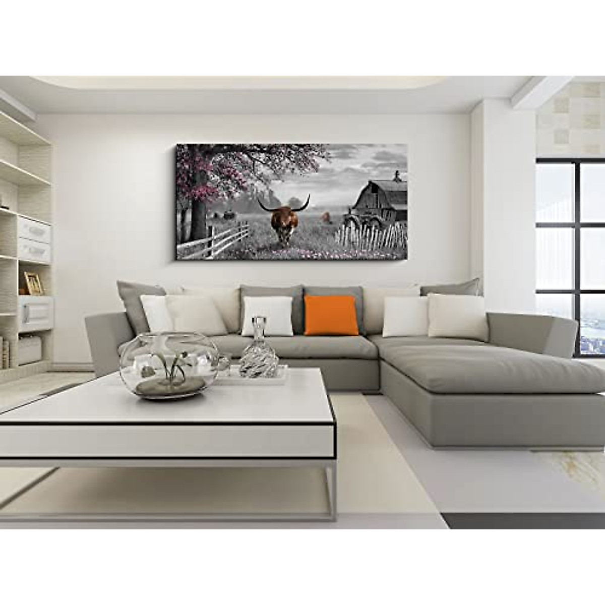 Jufahivos Western Decor Cow Print Black and White Wall Art for Living Room Bedroom office Wall Art Pink Pictures Rusti Decor Cow Wall Art for Living Room Decorations Wall Art 24x48 Inches Wall Art