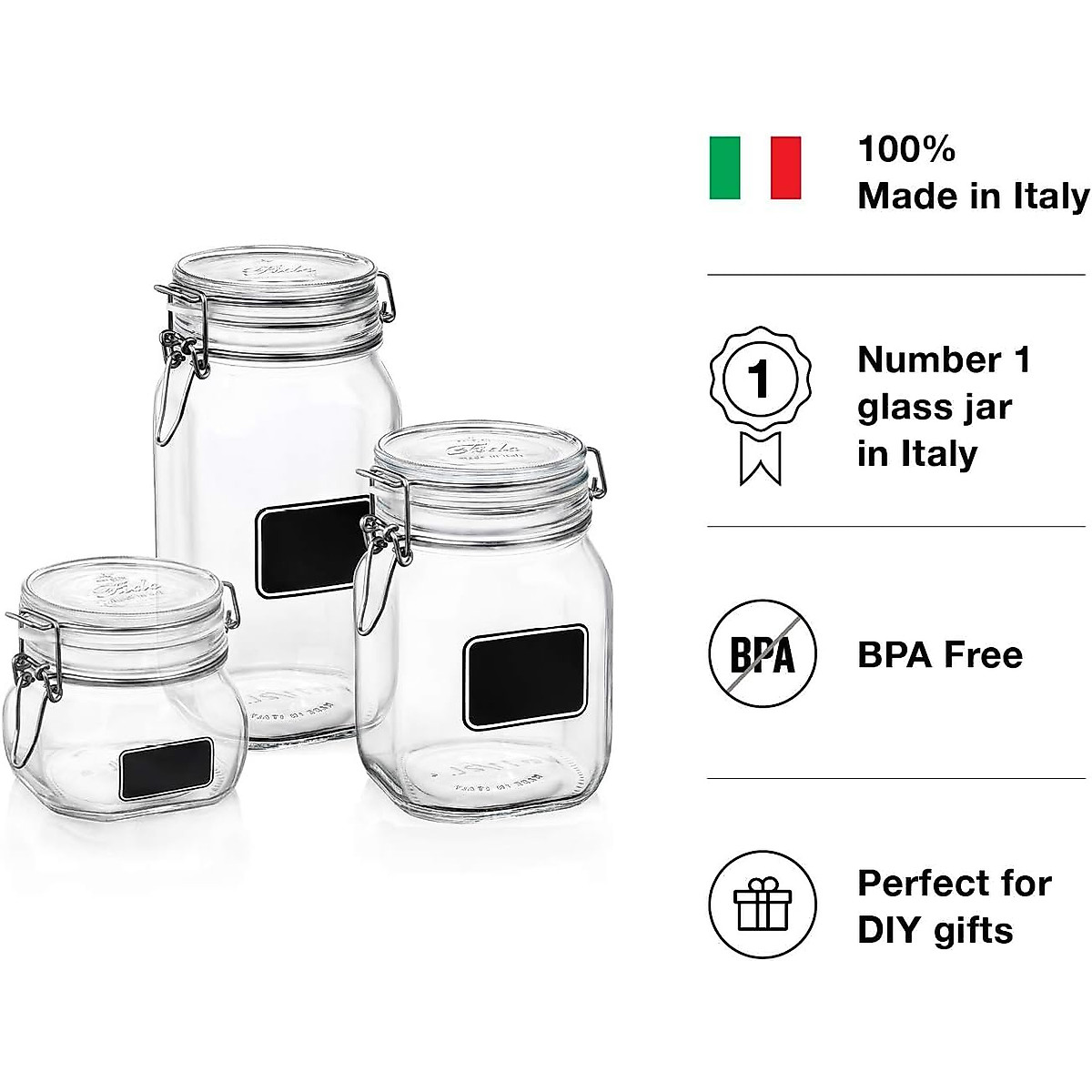 Bormioli Rocco Fido Square Clear Jar with Chalkboard, 33-3/4-Ounce