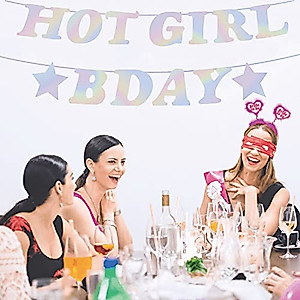 Hot Girl Bday Glitter Banner, Bachelorette Party Decorations Girls' 21st 25th 30th Birthday Party Supplies Pre-Strung Iridescent Bday Sign Shinny Hen Parties Cocktail Parties Wedding Celebrations Photo Backdrop