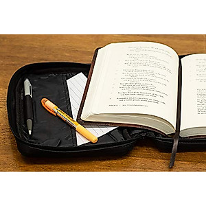 Soft Black Embossed Cross with Front Pocket Leather Look Bible Cover with Handle, Large