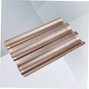 BIENKA 1pc Toast for Tray Steel Sub Pan Bake Non-stick Perforated Loaves Nonstick Oven Pans Wave Frame Bread Toasting Tool Rack Slots Loaf Forms Carbon Stick Size Kitchen Golden bread pan (Color : Go