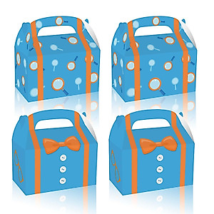 16 Pack Orange Blue Party Favor Boxes Blue Orange Cartoon Paper Treat Boxes for Birthday Party Baby Shower Party Supplies