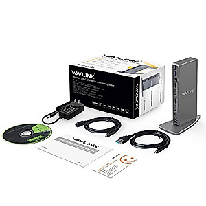 WAVLINK USB3.0 Dual 4K Laptop Docking Station, USB C to Single 5K@60Hz or Dual 4K@60Hz Video Outputs Dual Monitor for Windows (2xDisplayport, 2xHDMI, 6 USB 3.0 Port, LAN, Audio)