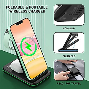 Wireless Charging Station,3 in 1 Fast Wireless Charger Stand Qi-Certified Foldable Charging Stand Dock for iPhone13/12/11/Pro/Max/X/XS, Airpods Pro/3/2/,iWatch Series 2-7 (with Adapter)