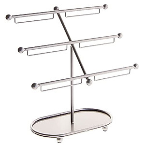 Angelynn's Earring Tree Display Stand Large Dangle Hoop Big Earrings Holder Jewelry Organizer Bracelet Storage Rack, Isabel Satin Nickel Silver