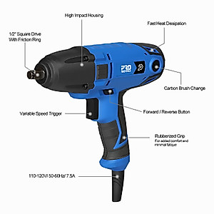 Prostormer 7.5A Electric Impact Wrench, 1/2 Impact Driver Chuck, 3400 RPM Power Wrenches 450 Ft-lbs Max Torque with 4 Pcs Impact Sockets and Carry Case