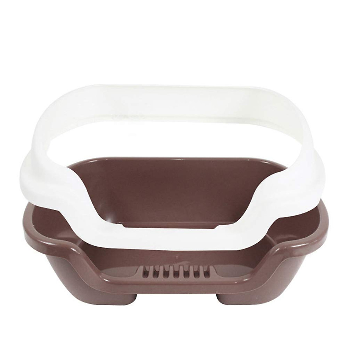 TEHAUX Cat Litter Box Self Cleaning Pet Cat Hut- Semi- Enclosed Cat Litter Box Practical Cat Cleaning Bath Basin Plastic Cat Toilet (Coffee, Size M) 15.72X11.79X4.52in