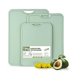 TPU Cutting Boards for Kitchen, Chopping Board Set of 3, Non Slip Cutting Boards with Juice Groove, Knife Mark Resistant Chopping Mat, BPA Free, Dishwasher Safe, Space Saving Camping Cutting Board