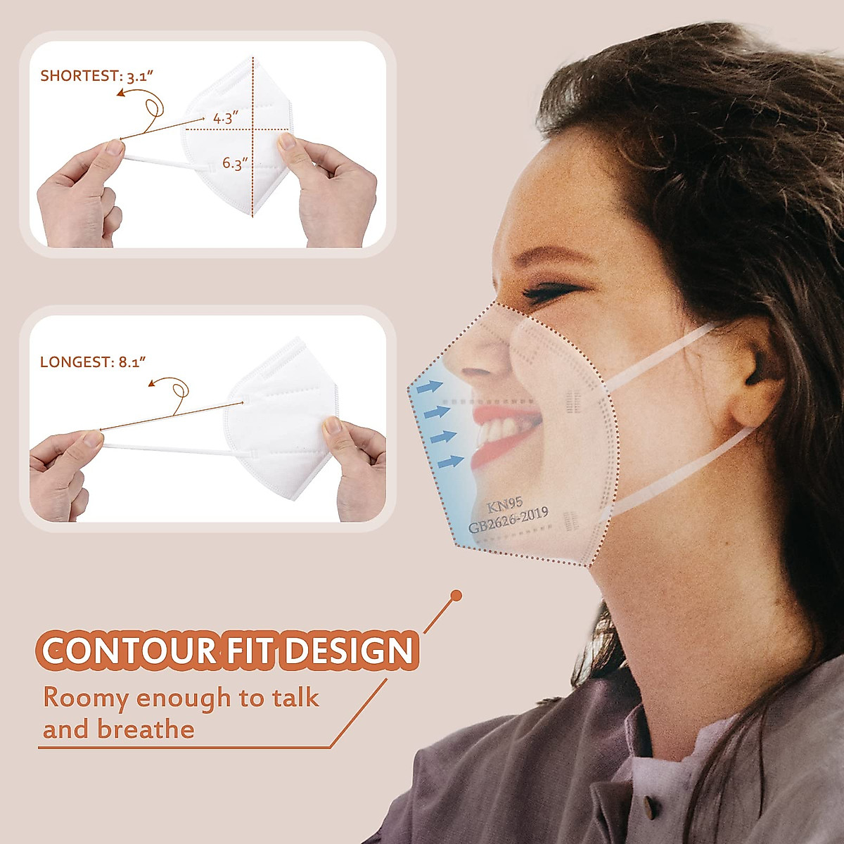 Borje KN95 Face Masks 50 Pcs, 5-Ply Protection Multicolor KN95 Mask, Disposable Face Masks for Adults