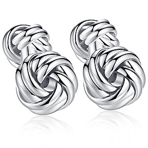 HONEY BEAR Twist Knot Cufflinks Steel for Mens Shirt Wedding Business Gift Silver