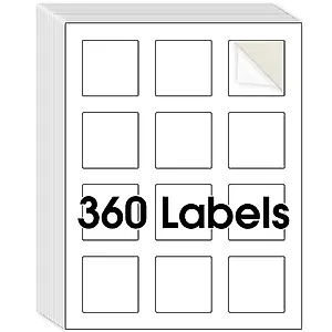 MaxGear 2" x 2" Square Labels, for Inkjet or Laser Printer, Matte White Printable Sticker Labels Sheets, Strong Adhesive, Dries Quickly, Holds Ink Well, 360 Labels