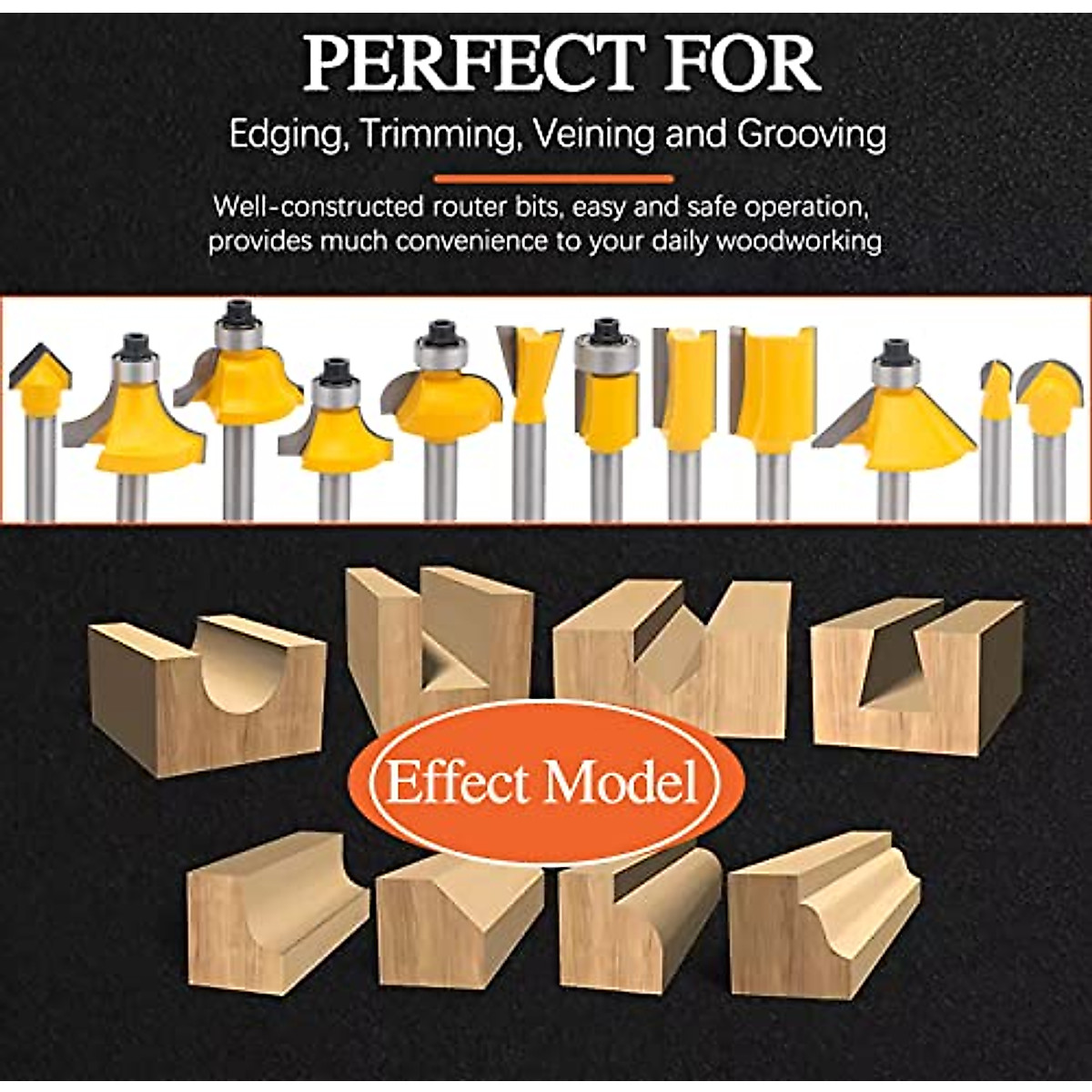 Router Bits 1/4 Shank, Router Bit Set 15 Pcs, Roundover Router Bit 1/4 Shank - Carbide Router Bits for Wood, Woodworking, DIY