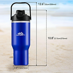 POPOACTI Insulated Tumbler,34 oz Stainless Steel Water Bottle, BPA-Free, Double-Walled Vacuum, Flip Straw for Travel, Keeps Drinks Hot & Cold for 12 Hours,For Travel, Gym & Office (Blue)