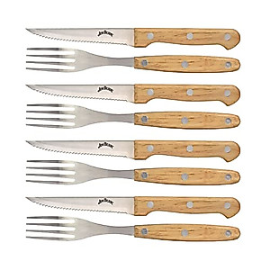 Jim Beam Set of 8 Ideal, Chicken, Pork and More-Steak Knives and Forks Made of Stainless Steel Blade and Contoure, Medium, Light Brown, JB0208