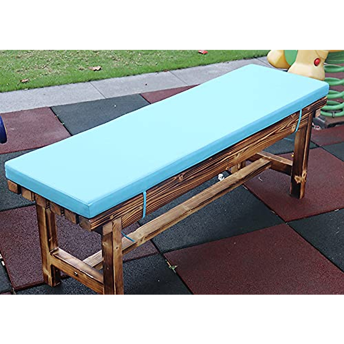 Hruile 2 3 Seater Garden Long Bench Cushion Pad Mat with Fixing Ties, 5cm Thick Bench Seat Cushion Pad, Waterproof Seat Pad for Outdoor Patio Furniture Swing Chair, Blue, 60x30cm