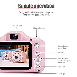 Cartoon Children Camera Mini Children Digital Camera Children Camera Toy 2000W Pixel 1080P HD Screen Camera(Without Memory Card),Pink