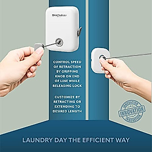 Bartnelli Premium Retractable Clothesline | Heavy Duty Retracting Rope Line for Clothes or Laundry, Perfect for Indoor or Outdoor Use and Travel or Camping Can Hold Upto 50 Pounds of Wet Clothing