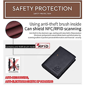 BULLCAPTAIN RFID Blocking Bifold Wallet For Men Genuine Leather Extra Capacity Travel Wallet with 2 Cash Compartments QB027 (Black)